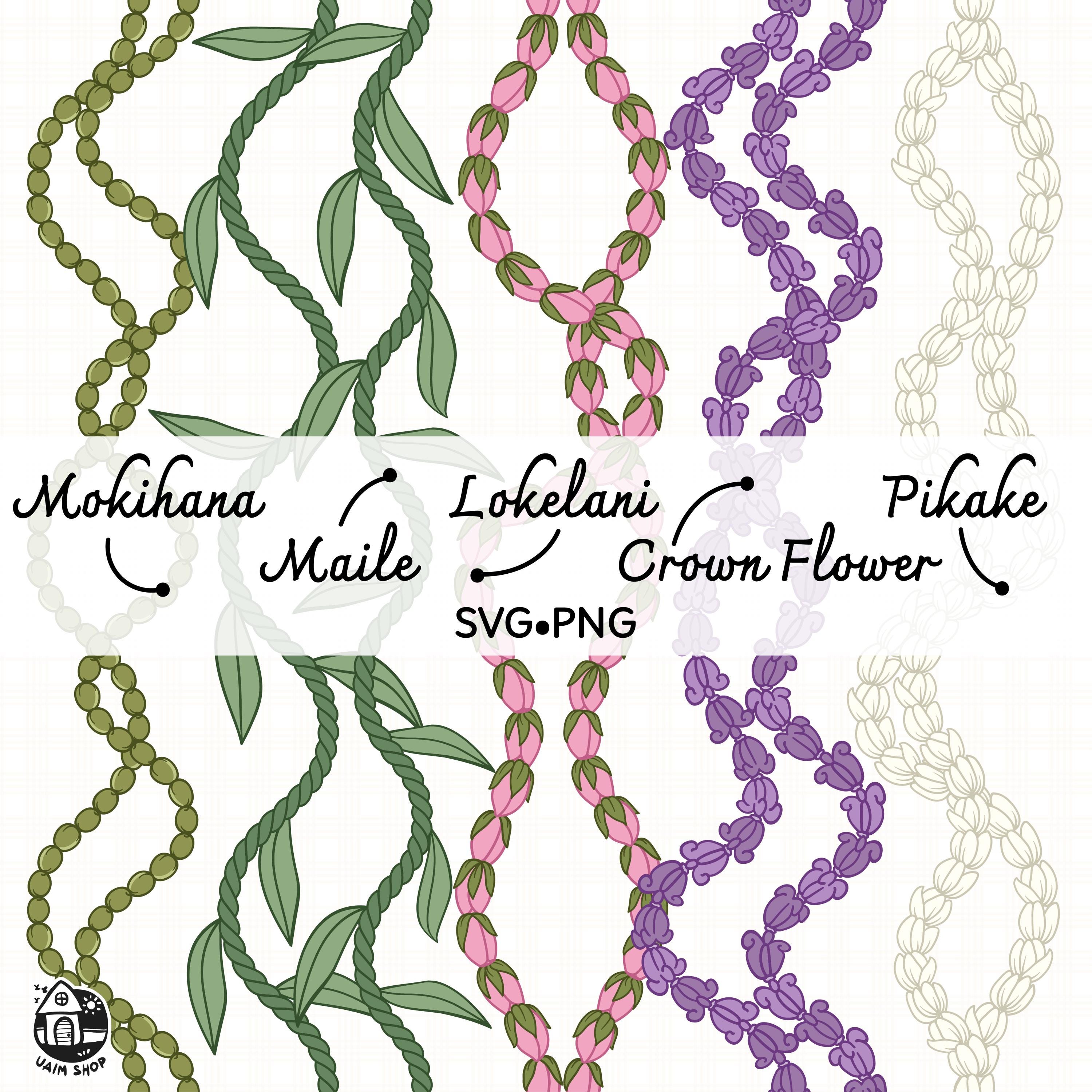 Seamless Pattern Mokihana Maile Lokelani Crown Flower Pikake Lei ...