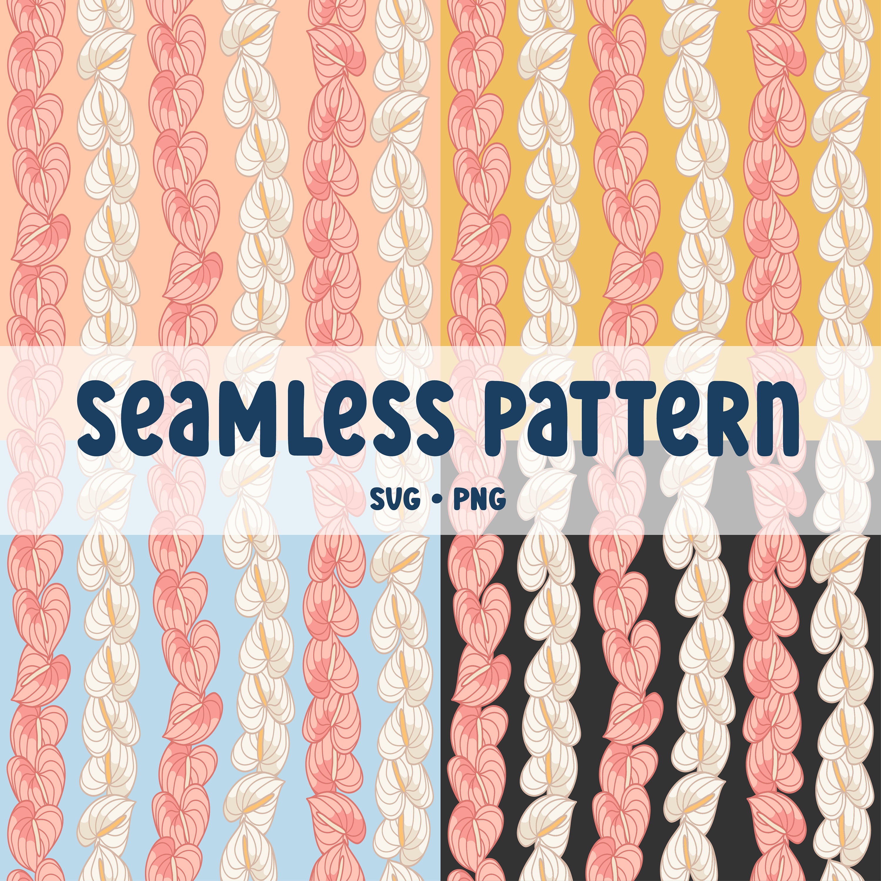Seamless Pattern Anthurium Lei | Vertical Floral Lei Png | Digital ...