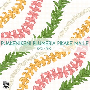 Seamless Pattern Puakenikeni Plumeria Pikake and Maile Lei | Curved Lei ...