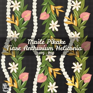 Seamless Pattern Maile & Pikake Lei | Tiare Anthurium Heliconia Flower ...