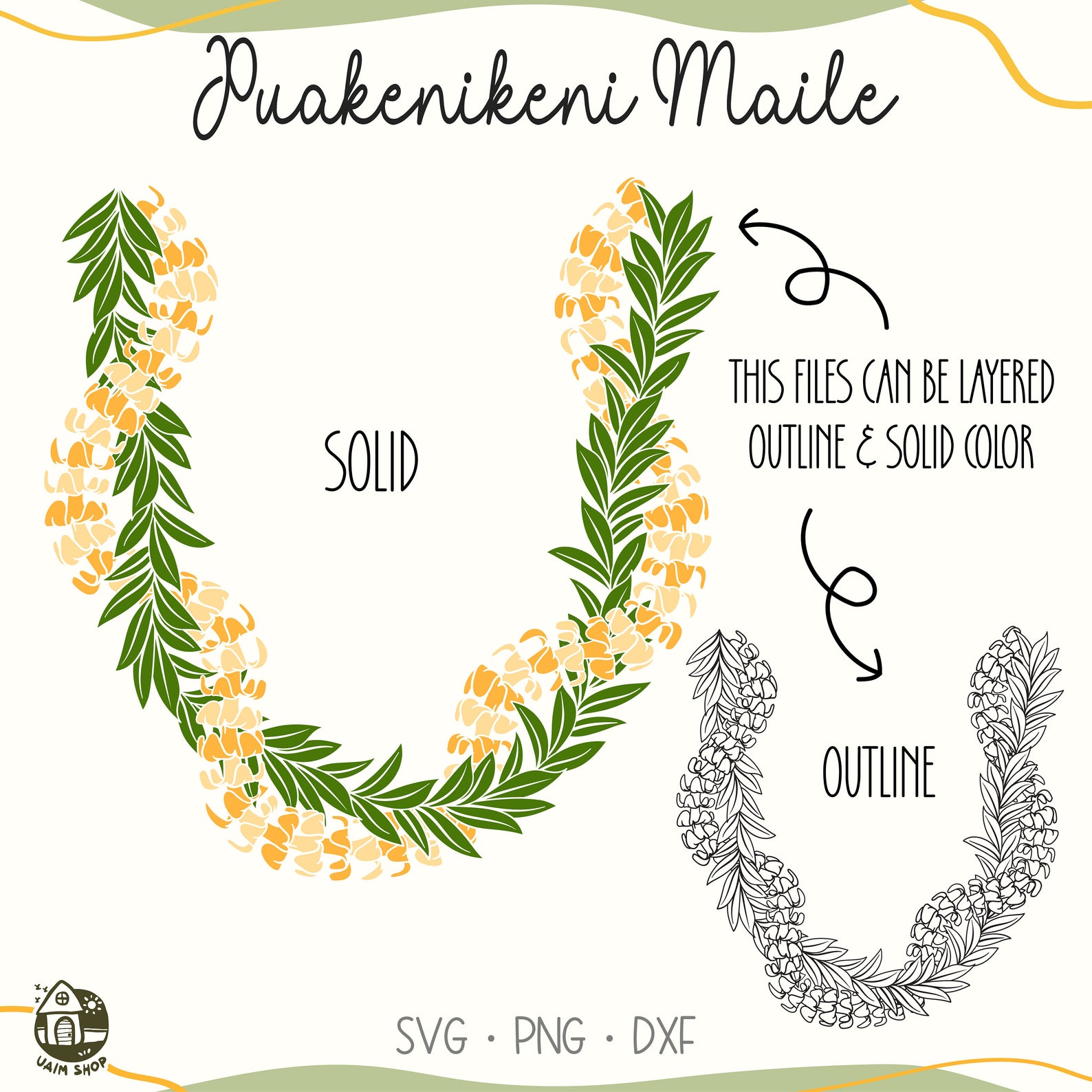 Puakenikeni and Maile Lei | Lei Strand Svg | Cut File Digital Download ...