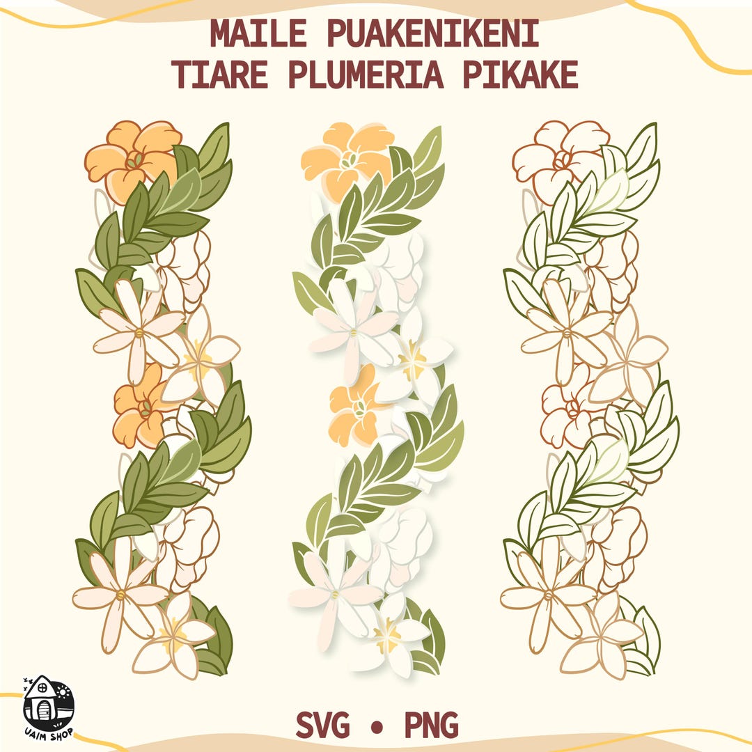 Maile Puakenikeni Tiare Plumeria Pikake Lei Svg | Twist Flower Lei ...