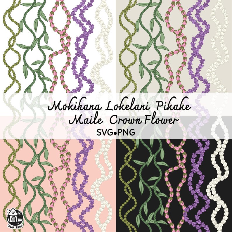 Seamless Pattern Mokihana Maile Lokelani Crown Flower Pikake Lei ...
