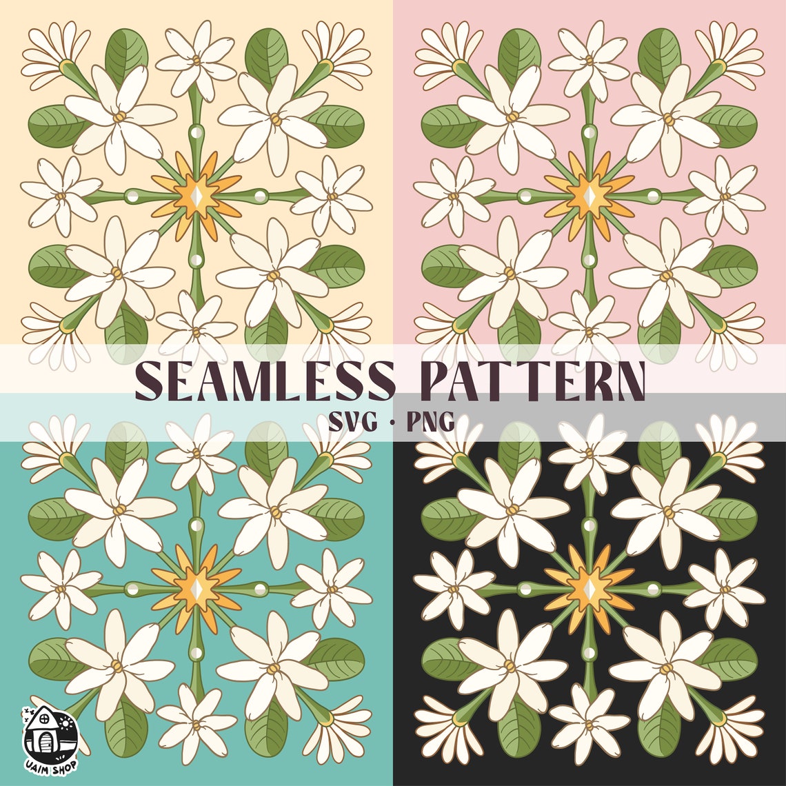 Seamless Pattern Tiare Floral Png | Squares Tiare Flower Svg Cut File ...