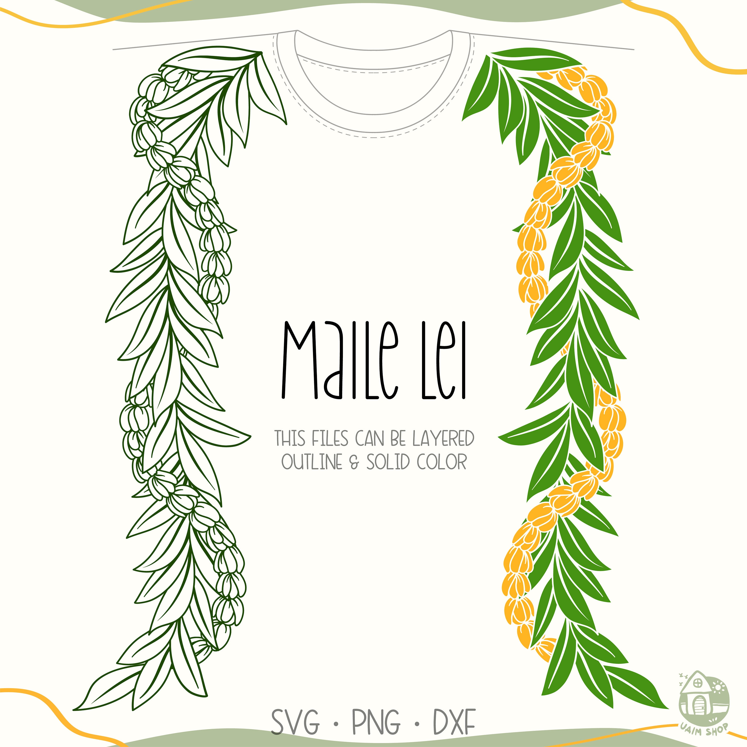 Maile and Pikake Lei Svg Lei Strand Svg Floral Lei Svg Curved Lei ...