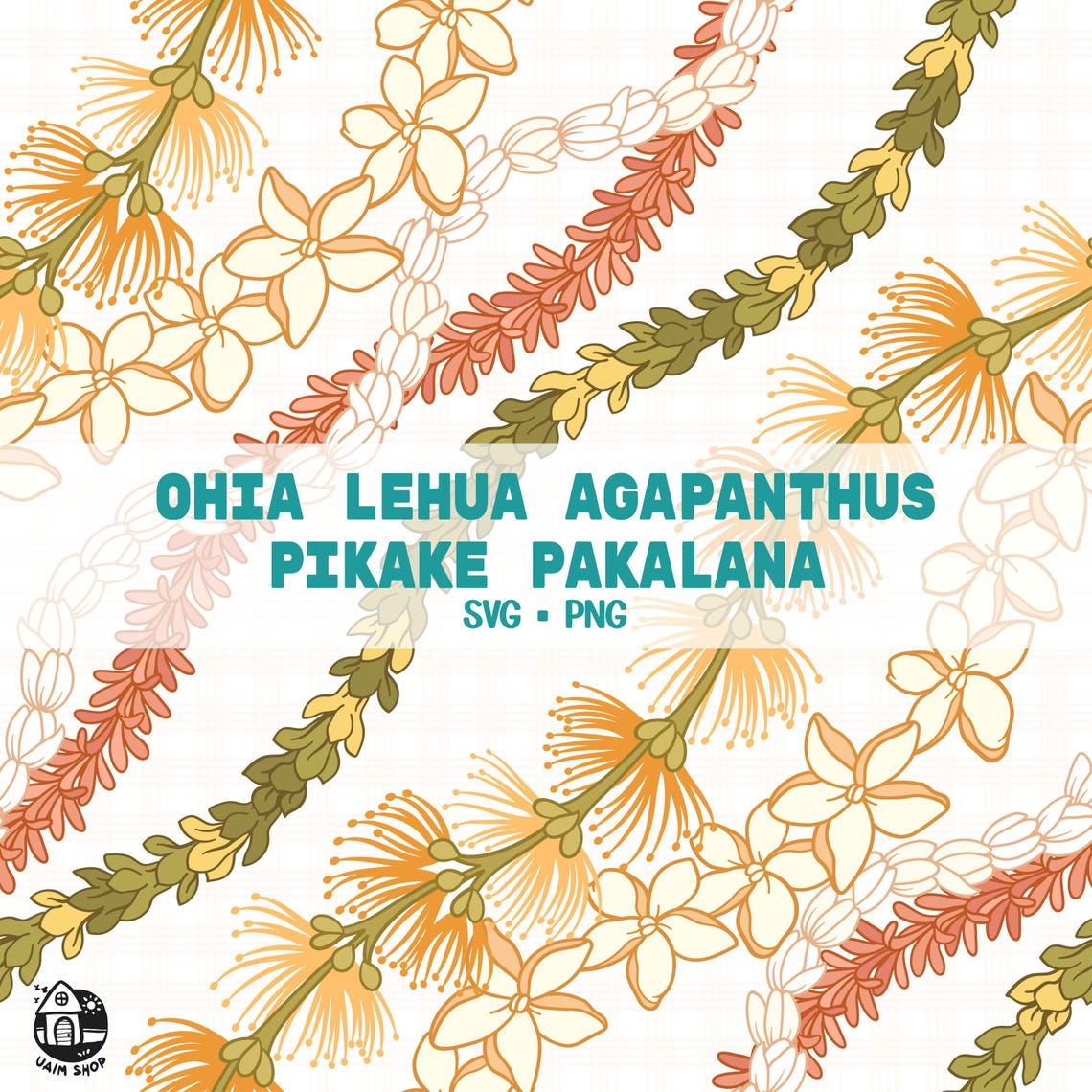 Seamless Pattern Ohia Lehua Agapanthus Pikake and Pakalana Lei | Curve ...