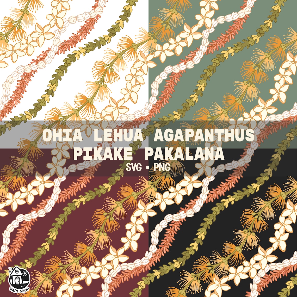 Seamless Pattern Ohia Lehua Agapanthus Pikake and Pakalana Lei | Curve ...
