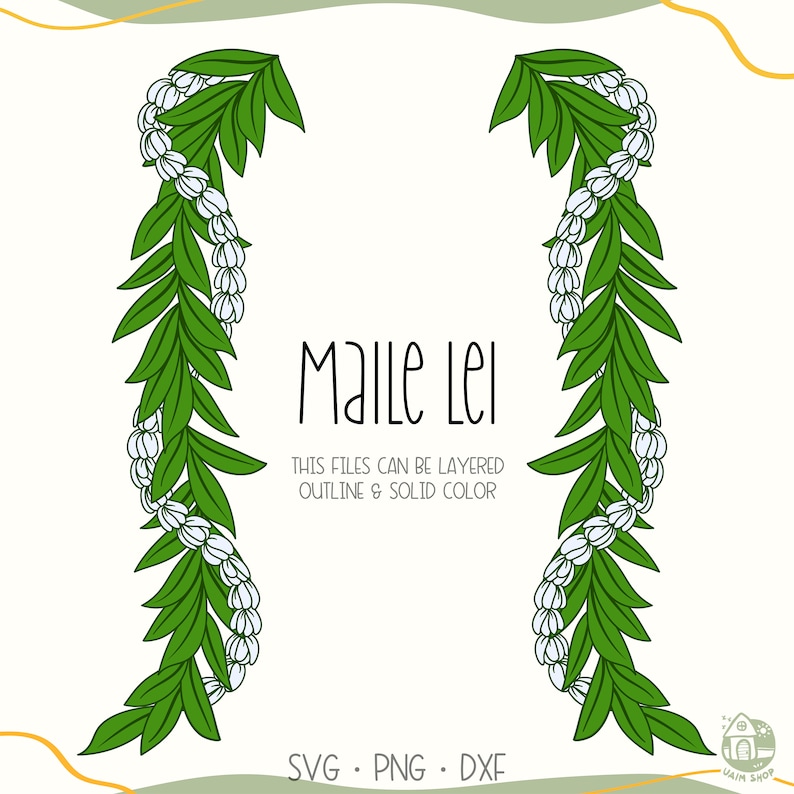 Maile And Pikake Lei Svg Lei Strand Svg Floral Lei Svg Curved Lei Flower Svg Cut File Digital