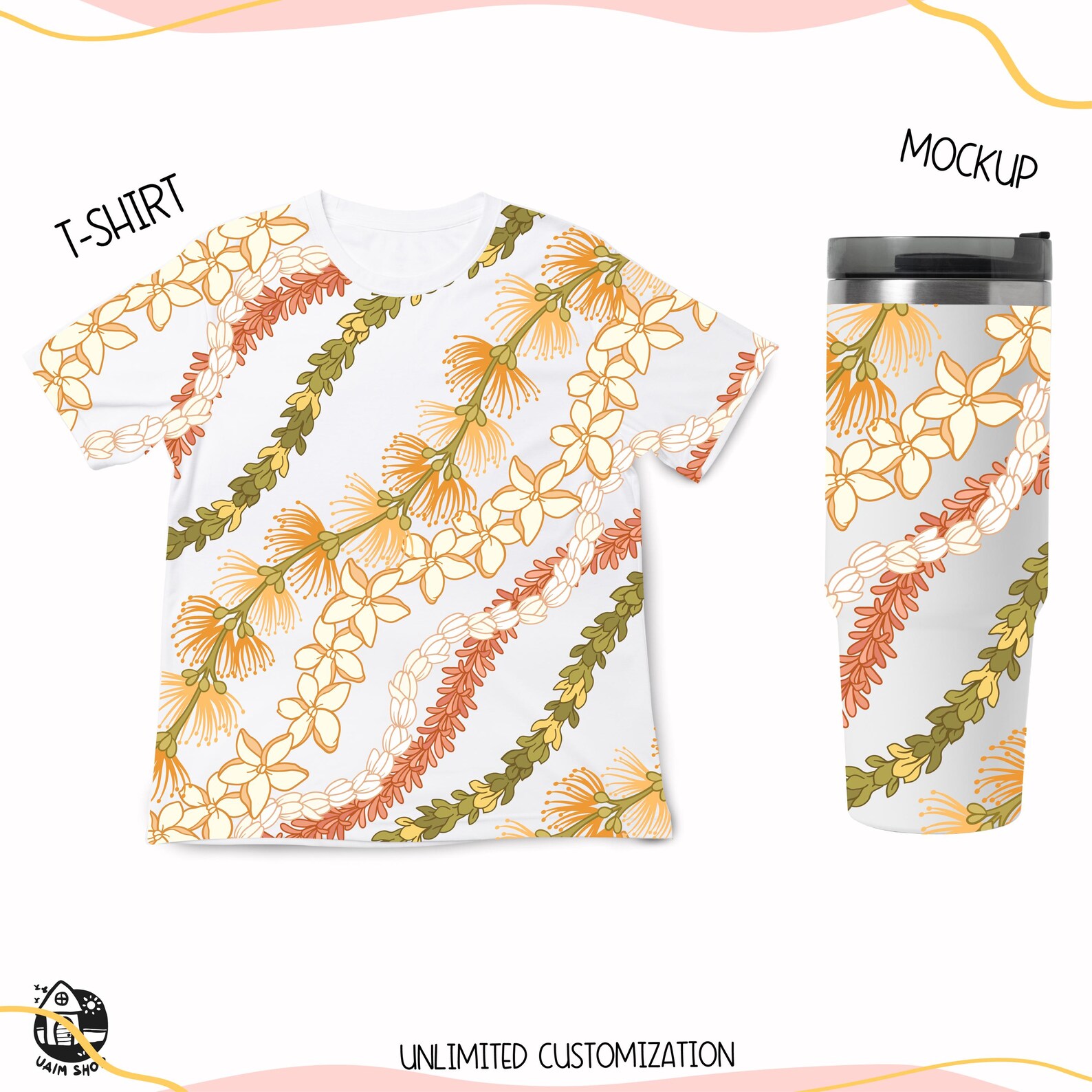 Seamless Pattern Ohia Lehua Agapanthus Pikake and Pakalana Lei | Curve ...