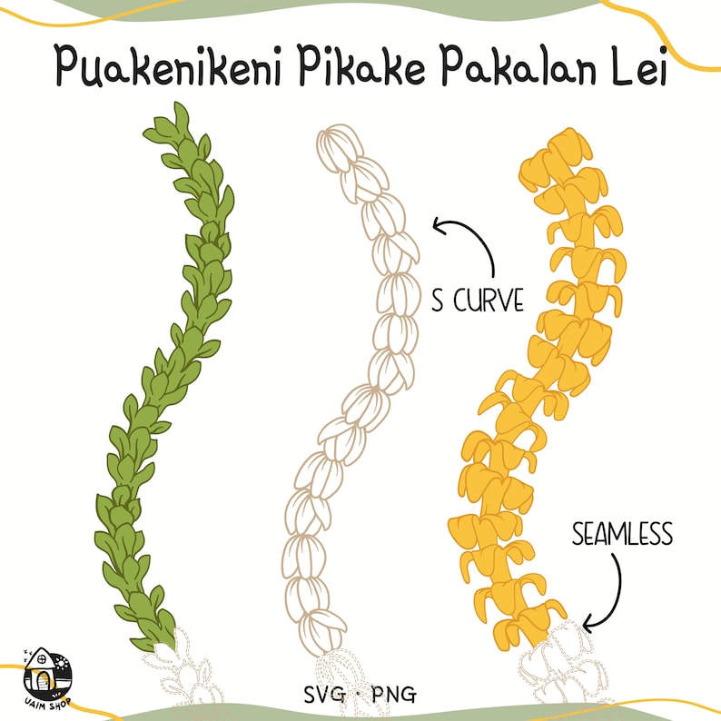 3 Design S Shape Puakenikeni Pakalana Pikake Lei Svg Floral Lei Svg ...