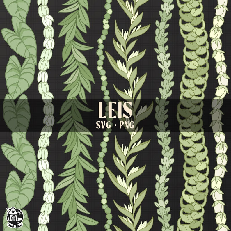 Seamless Pattern Flower and Leaf Lei Png | Vertical Lei Cut File ...