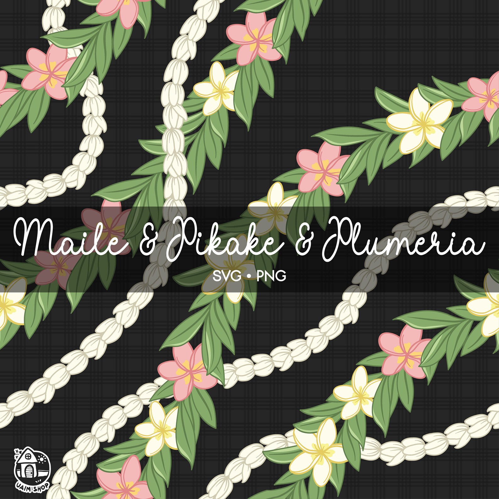 Seamless Pattern Plumeria Flower Maile & Pikake Lei Twist Flower Lei ...