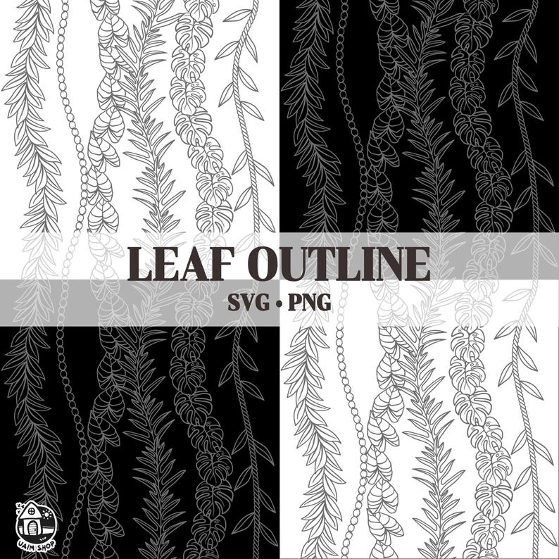 Seamless Pattern Leaf Lei | Outline Curved Lei Png | Digital Download ...