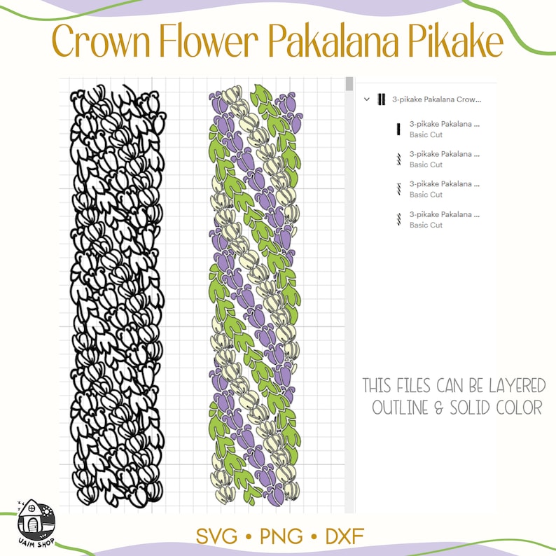 Pakalana Pikake and Crown Flower Lei Svg Purple Crown - Etsy