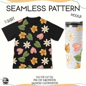 Seamless Pattern Tiare Hibiscus Kalo Anthurium Flower Floral for Lei ...
