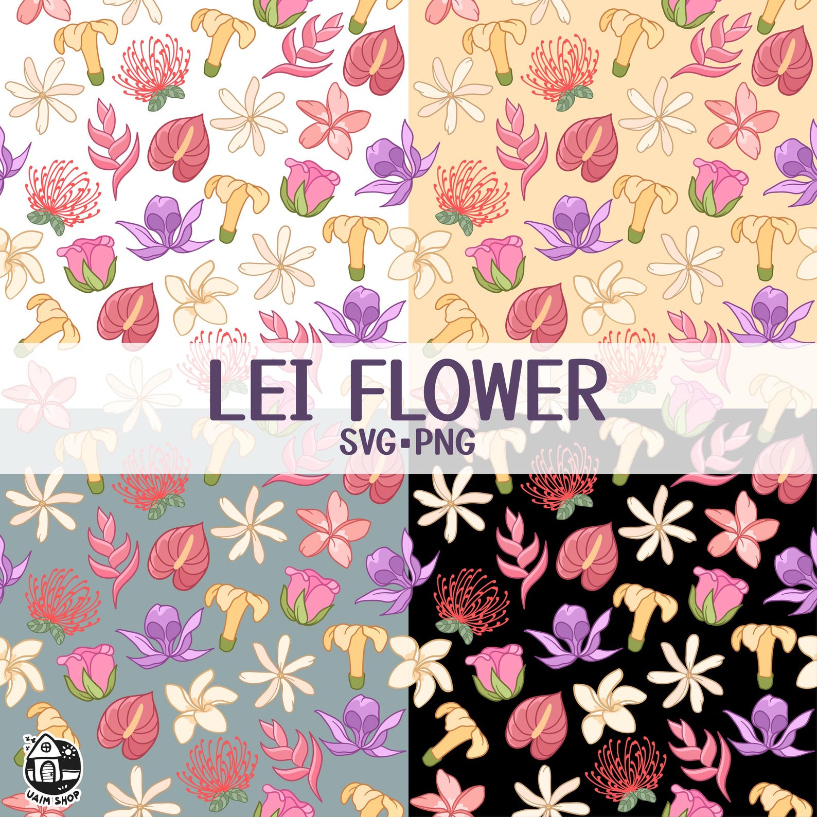 Seamless Pattern Lei Flower Png | Hawaiian Flower Svg | Digital ...