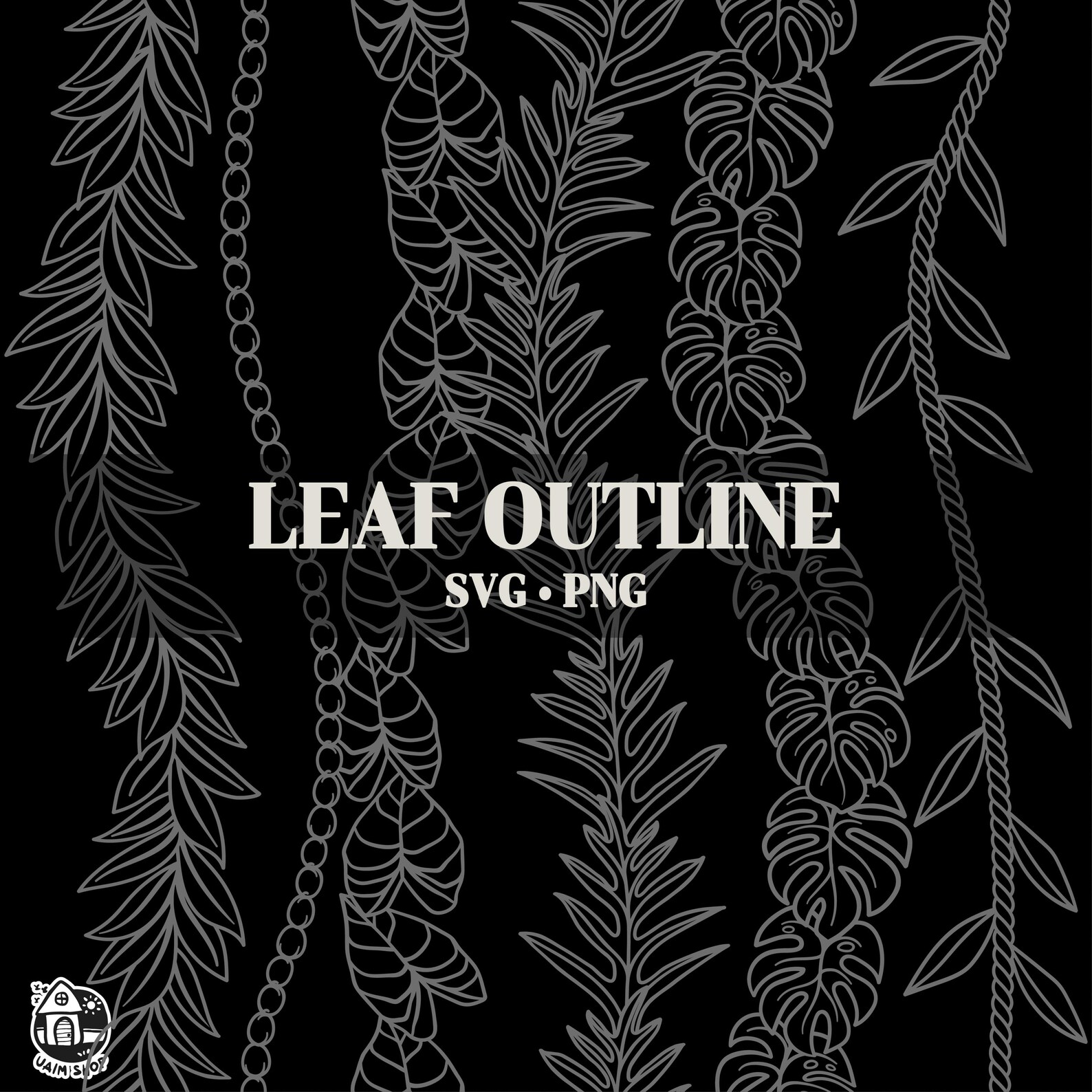 Seamless Pattern Leaf Lei | Outline Curved Lei Png | Digital Download ...