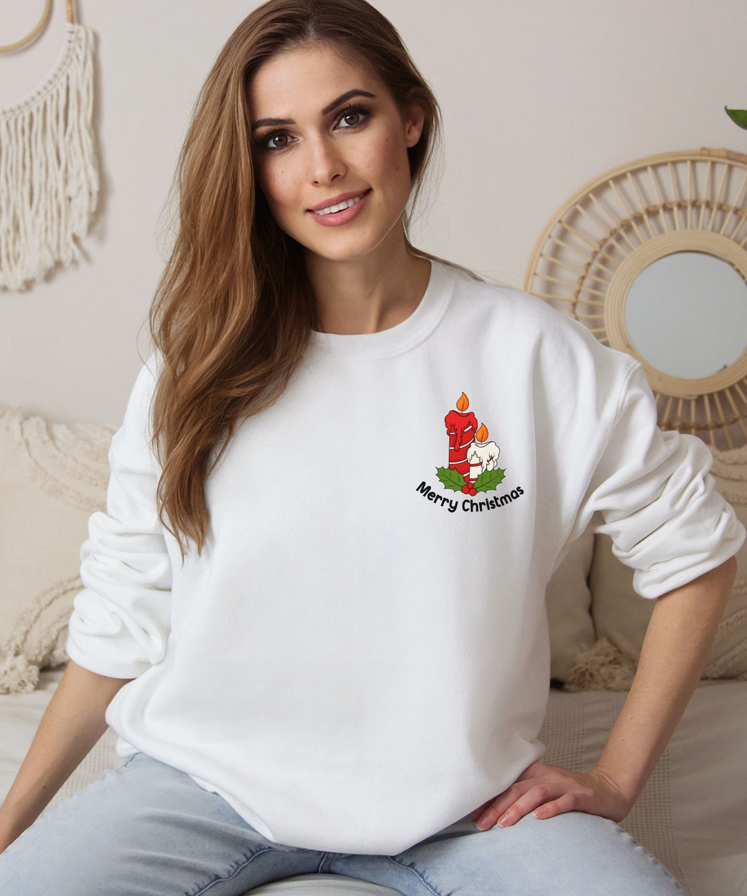 Merry Christmas With Burning Candles and Holly Pocket Sweatshirt, Xmas ...