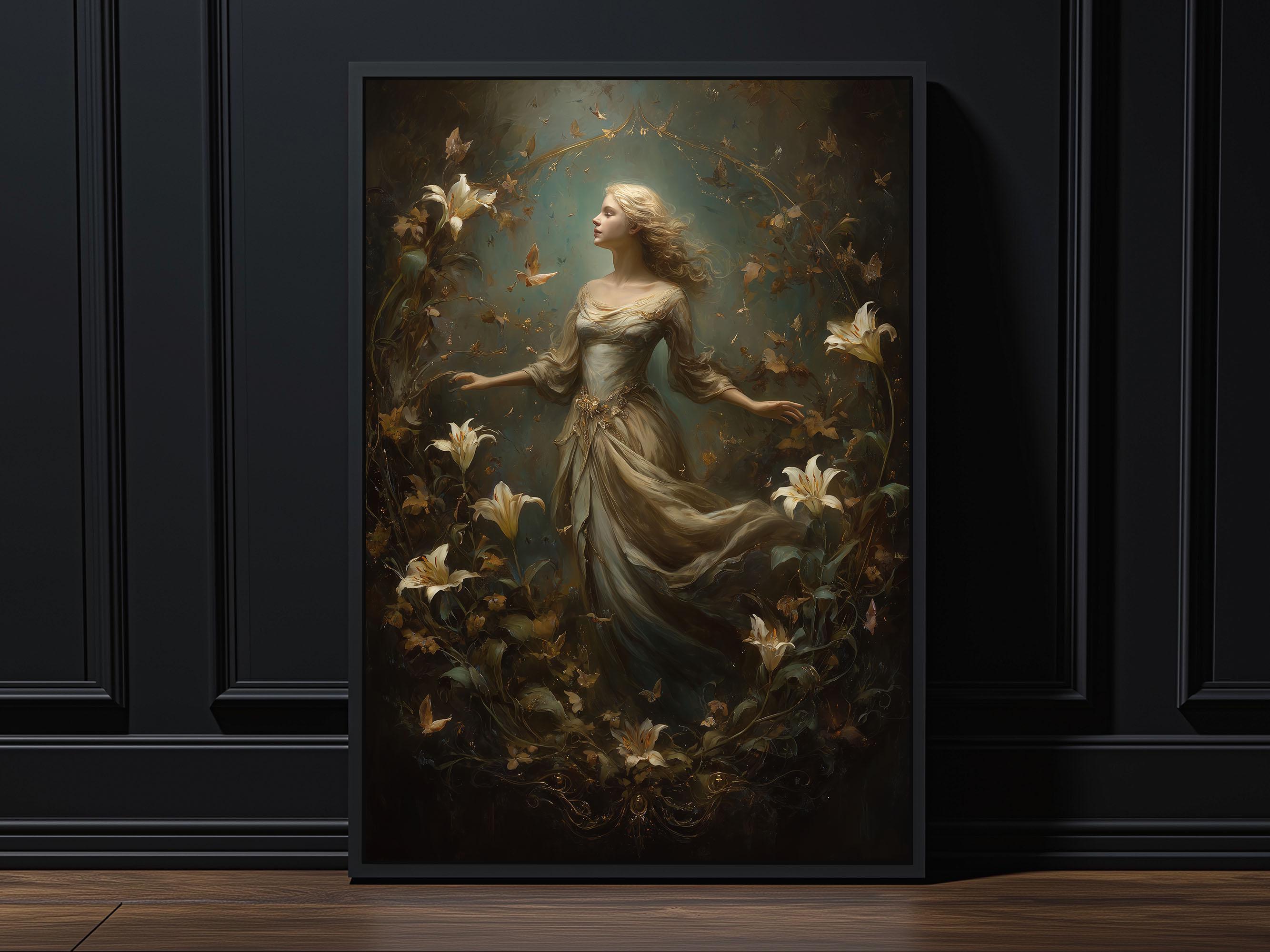 Ethereal Lily Maiden Poster: Moody Art Nouveau Style Print - Etsy