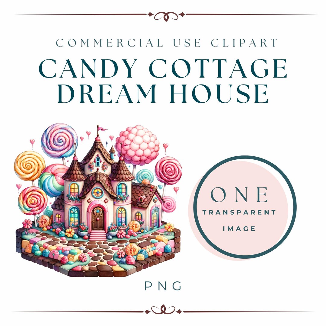 Whimsical Candy Cottage Clipart, Candy Forest, Lollipop Dream House PNG ...