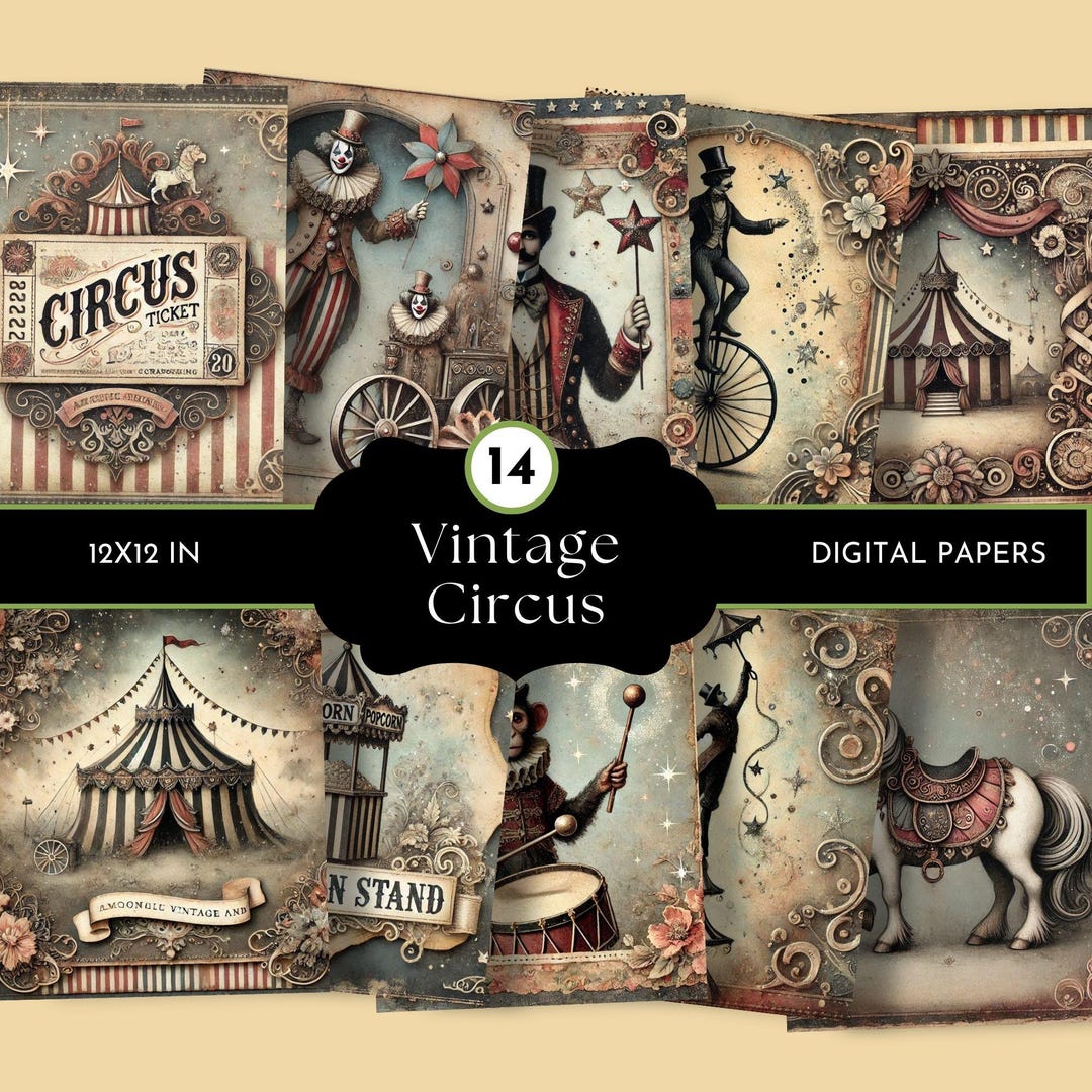 Vintage Junk Journal "circus", Vintage Circus Paper, Digital Paper ...