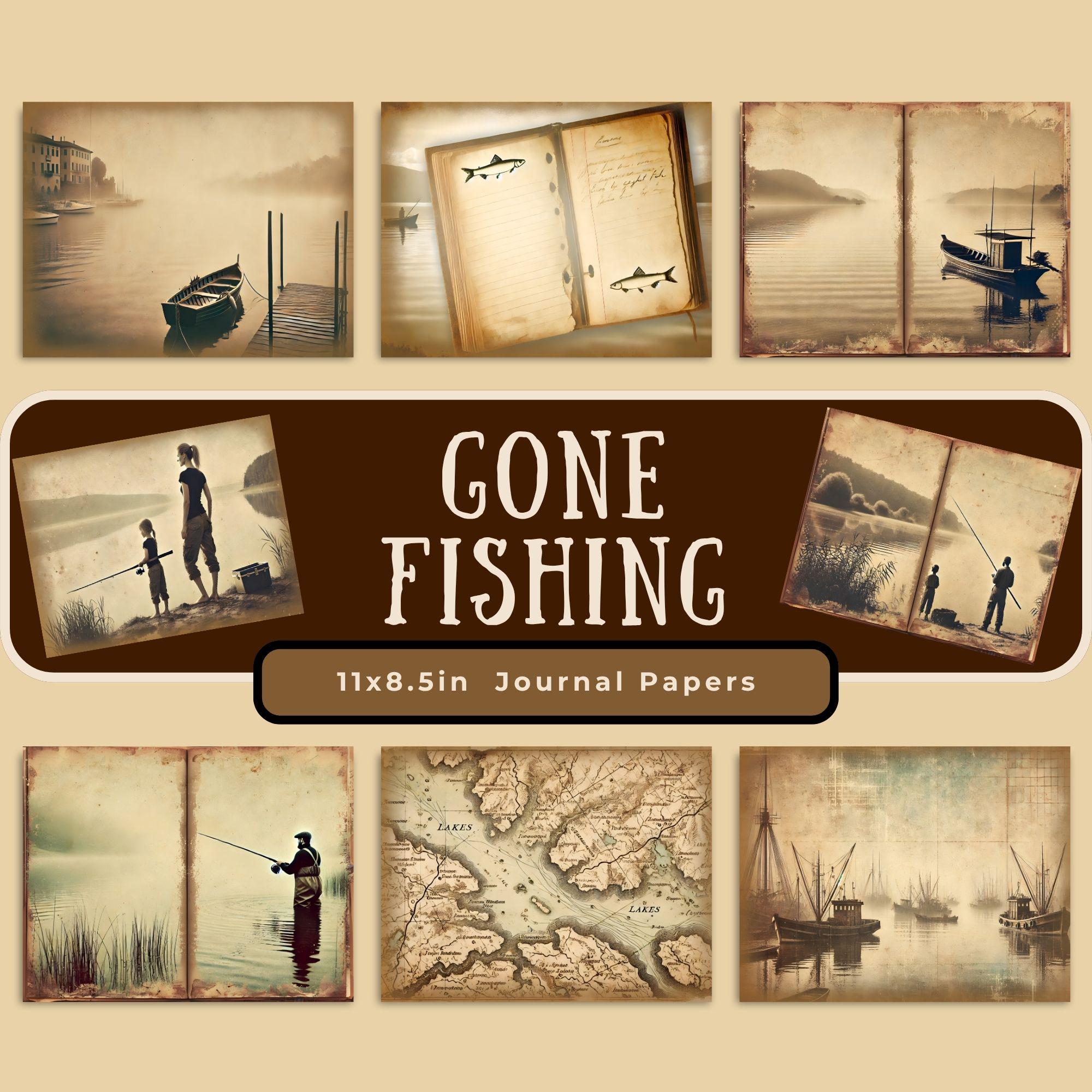 Fishing Junk Journal Pages, Fisherman Collage Kit, Fish Stories Junk ...