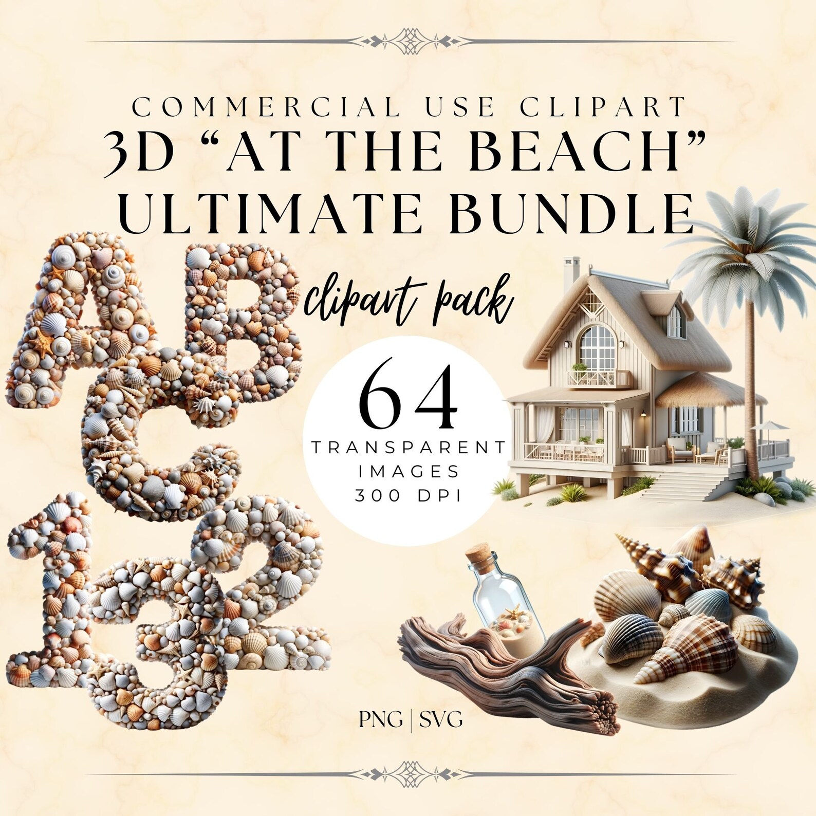 Beach Clipart Pack, Seashell Clipart, Tropical Clipart, Sea Shell ...