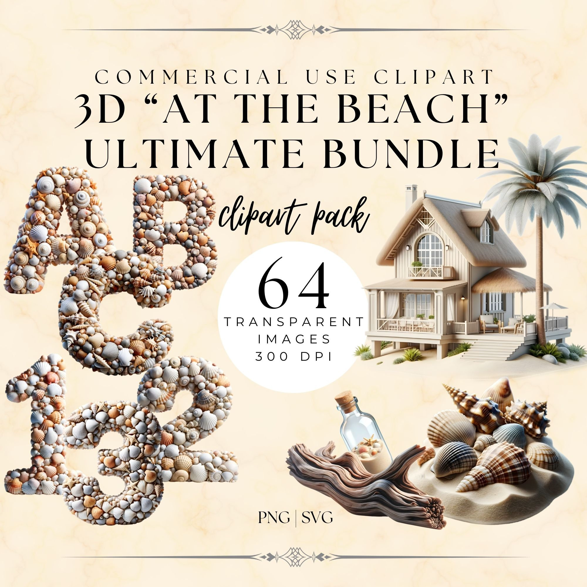 Beach Clipart Bundle, Seashell Letters, Coastal House, Ocean Decor ...