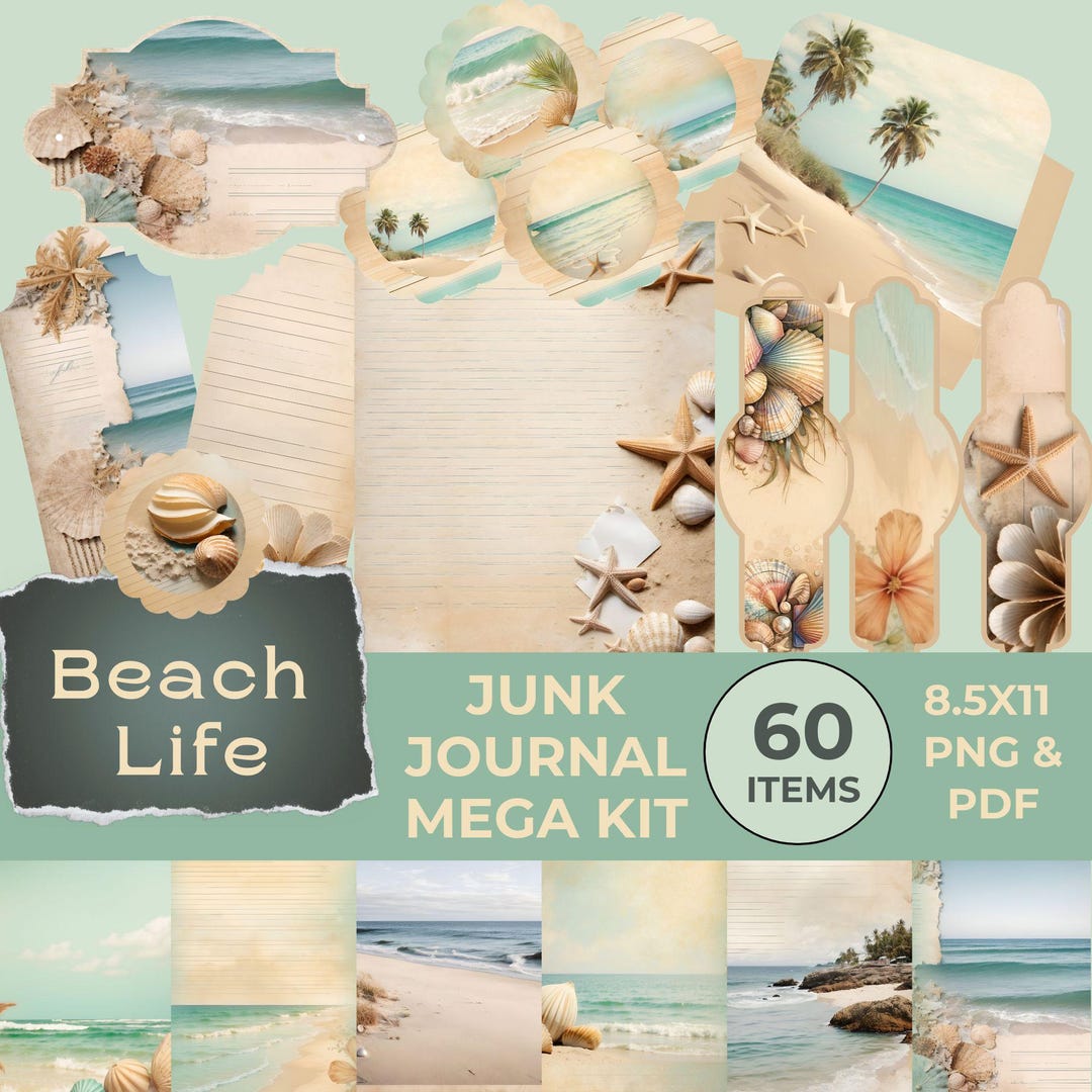 Beach Junk Journal Kit, Coastal Theme Ephemera, Seaside Adventure Pages ...