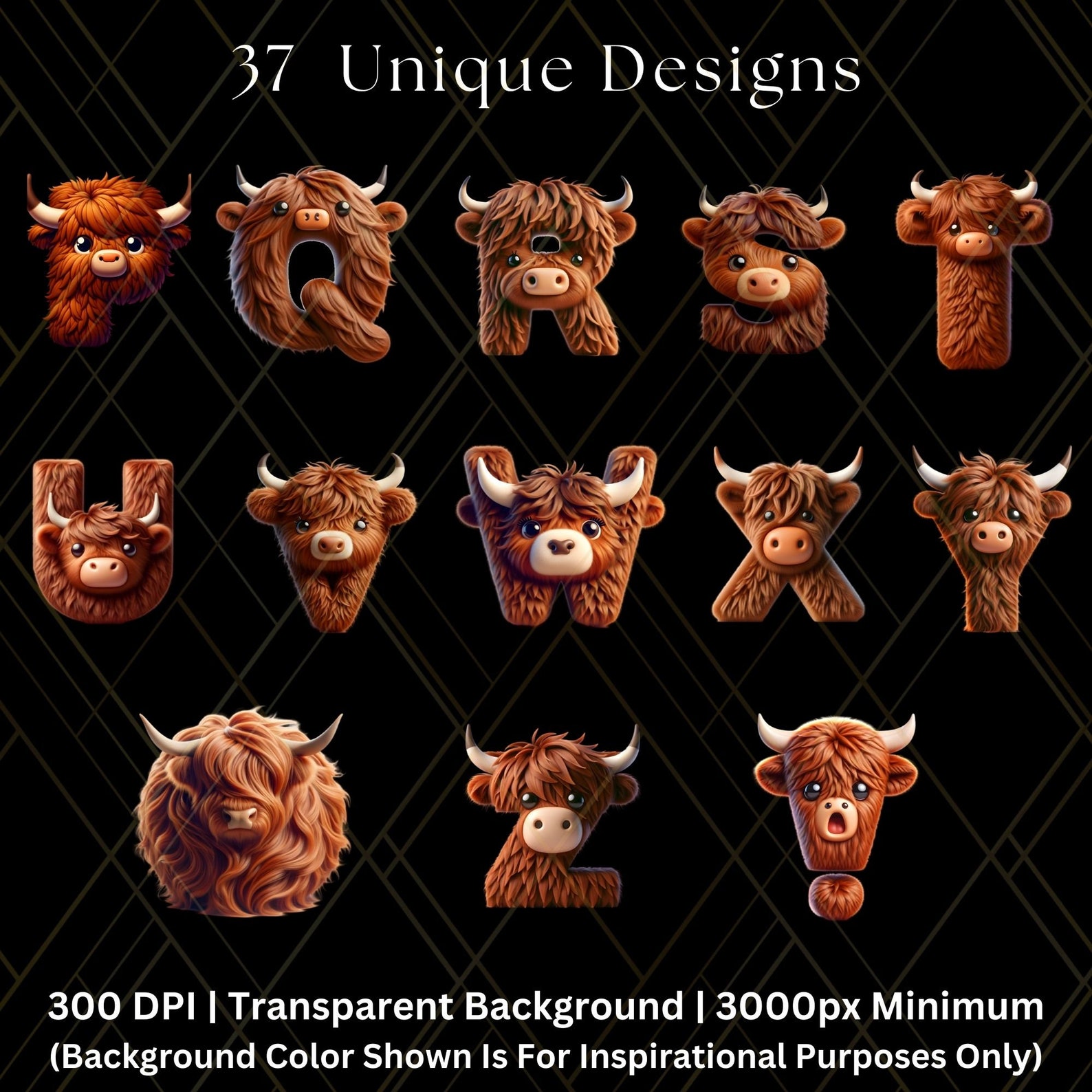 Highland Cow Clipart, Highland Design, Numbers Clipart, ABC Clipart ...