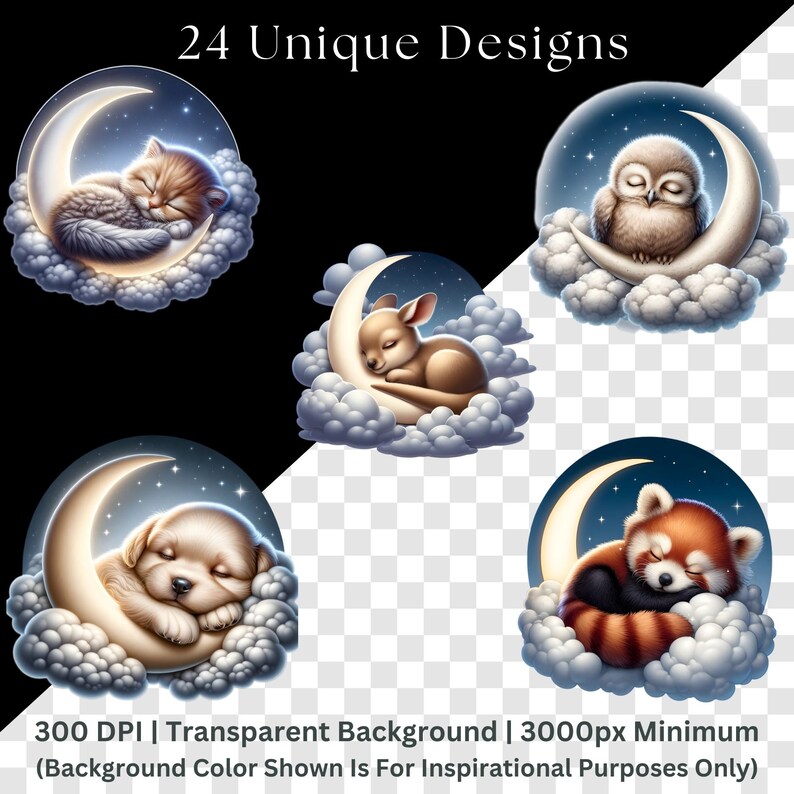 Baby Animal & Moon Clipart, Baby Shower Nursery Illustration, Woodland ...