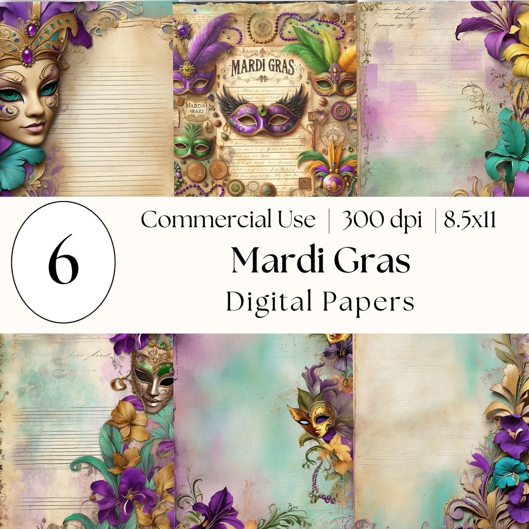Mardi Gras Digital Papers, Card Making, Junk Journal Printable ...