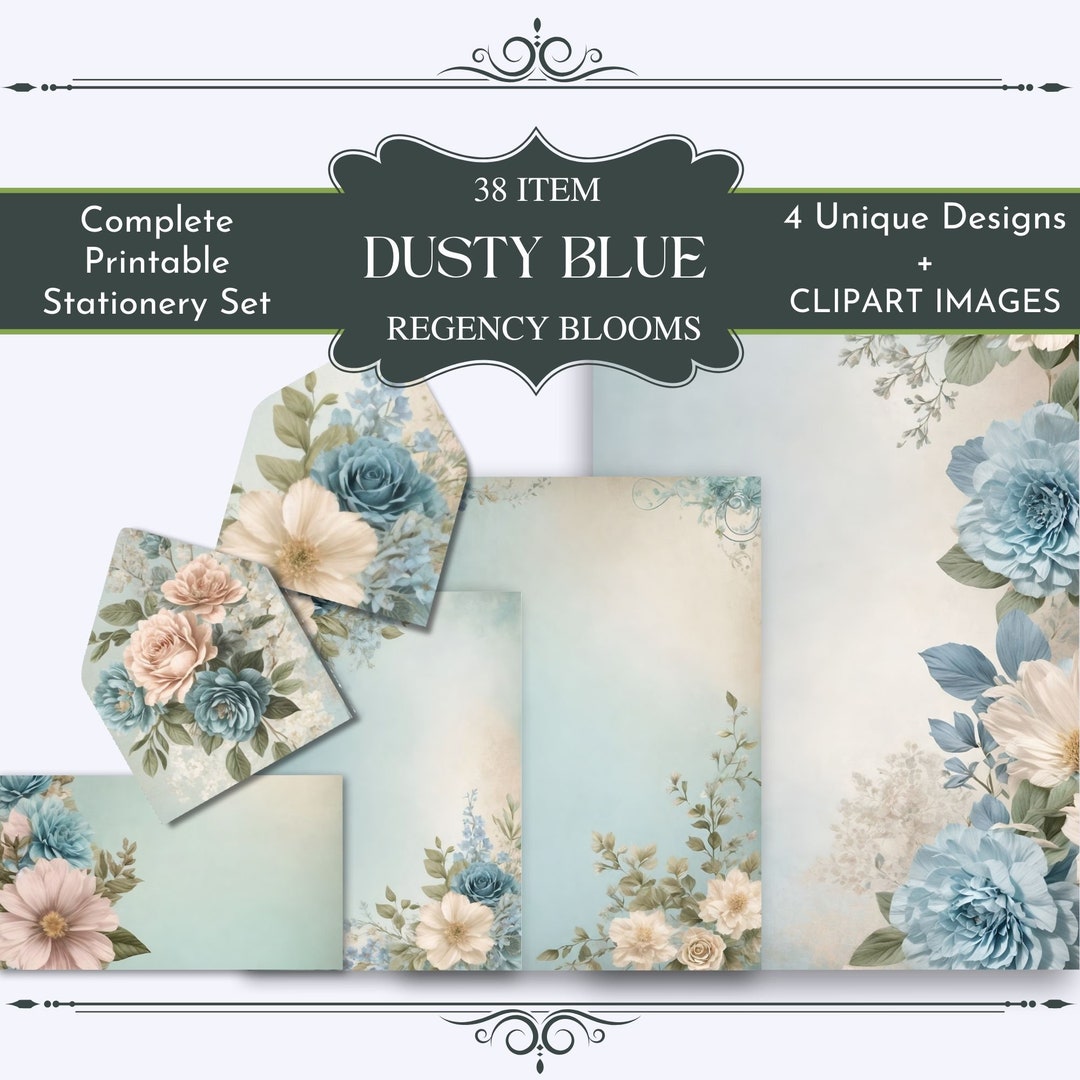 Regency Flower, Regency Background Papers, Stationery, Dusty Blue, Baby ...