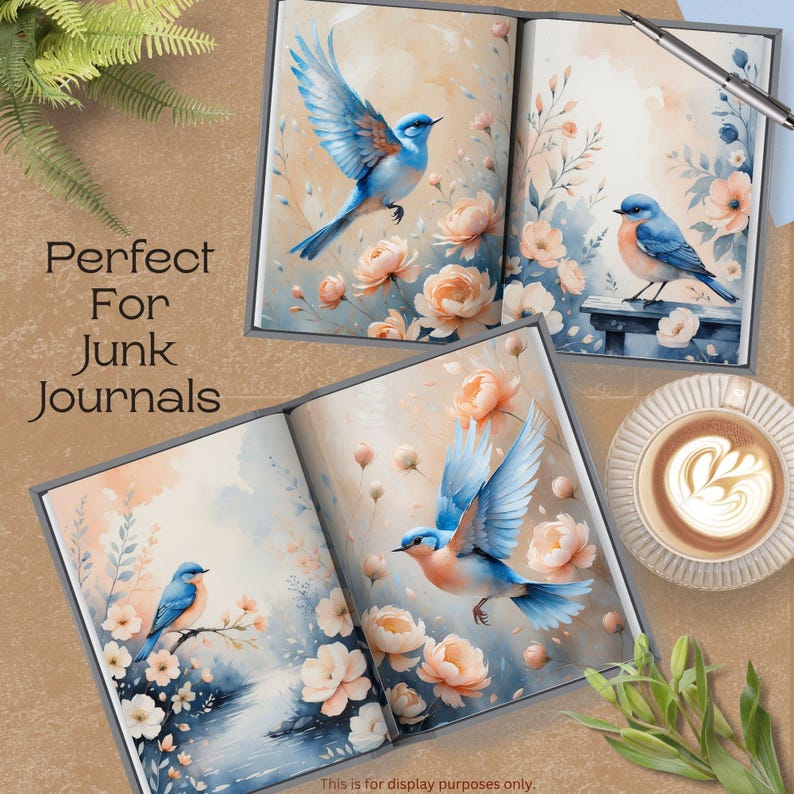 Bluebird Scrapbook Paper, Watercolor Bird Ephemera Printable, Dreamy ...