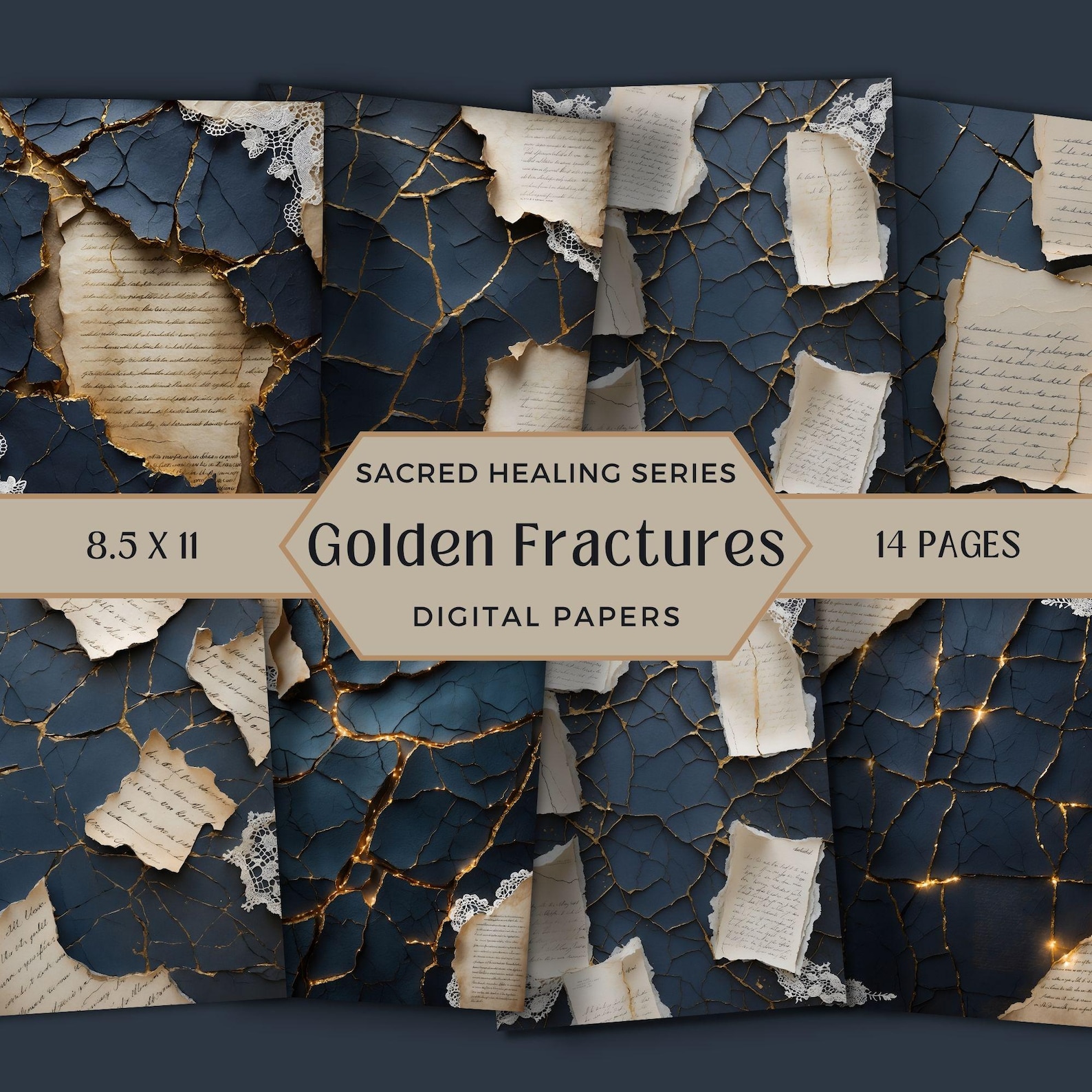 Kintsugi Junk Journal Paper, Cracked Texture Digital, Torn Manuscript ...
