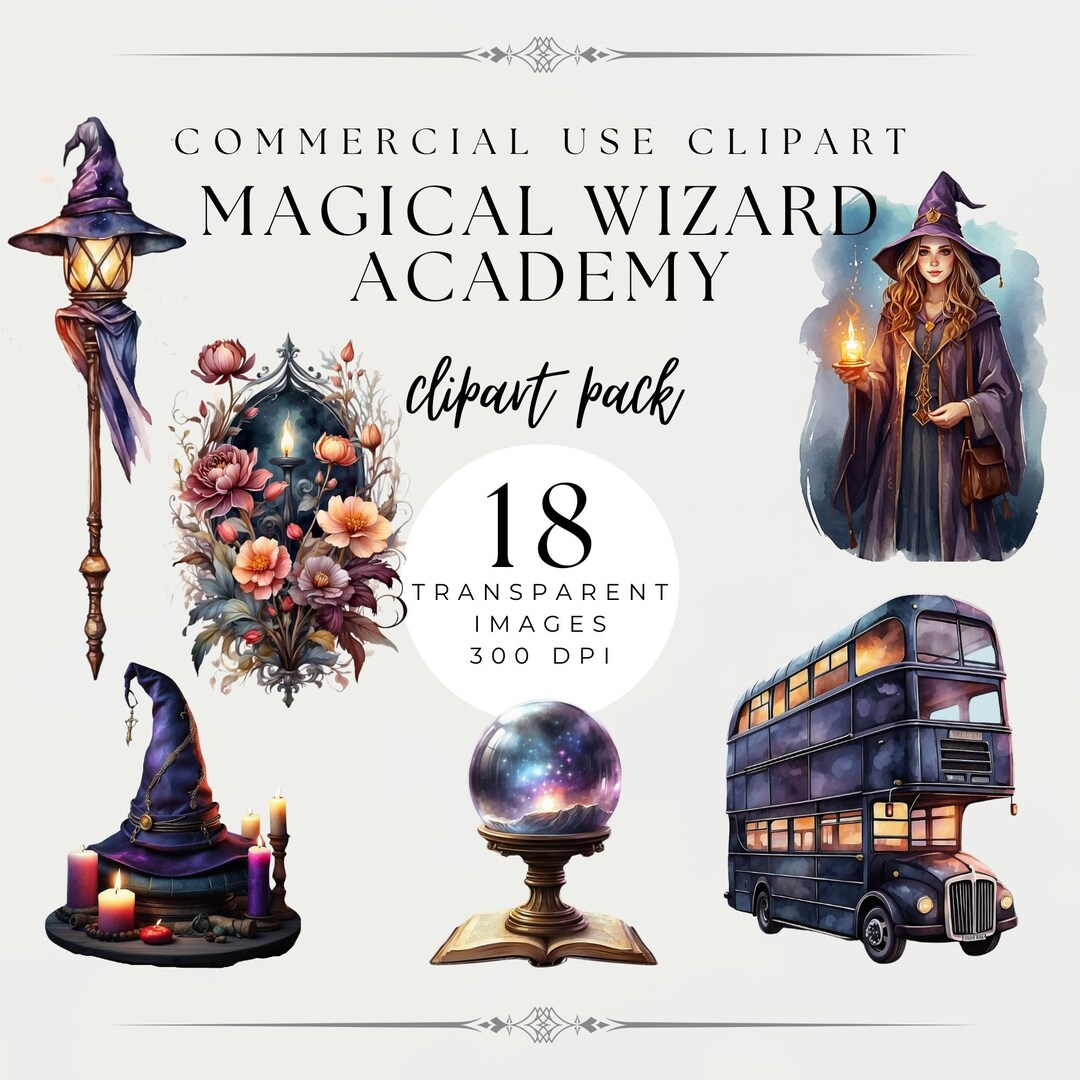 Magical School Clipart Bundle, Wizard School Illustrations, Fantasy ...