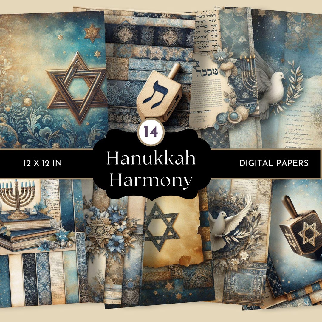 Hanukkah Digital Papers, Jewish Holiday Scrapbook Pages, Menorah ...