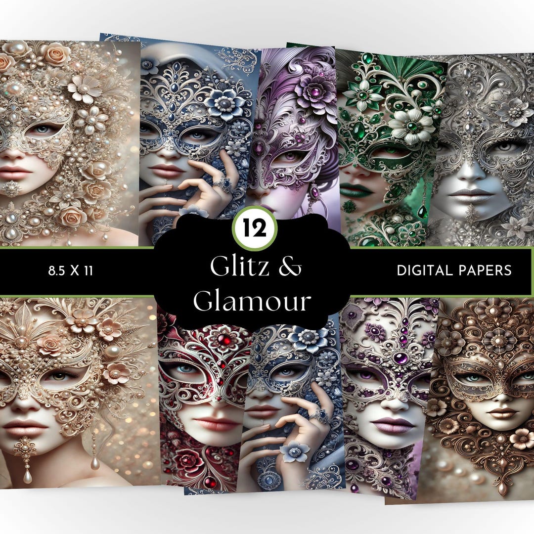 Glitz and Glamour Digital Paper, Masquerade Junk Journal, Masquerade ...