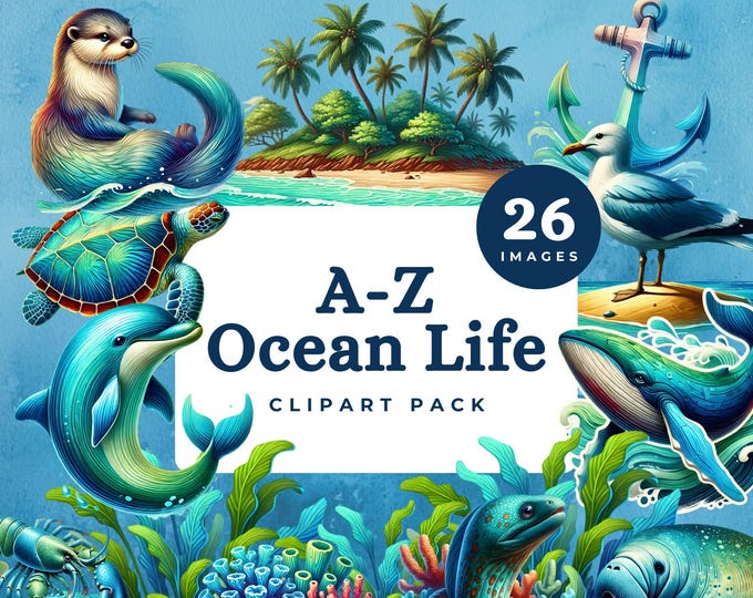 Cartoon Ocean Animals Clipart Set: Whimsical Marine Life (digital ...