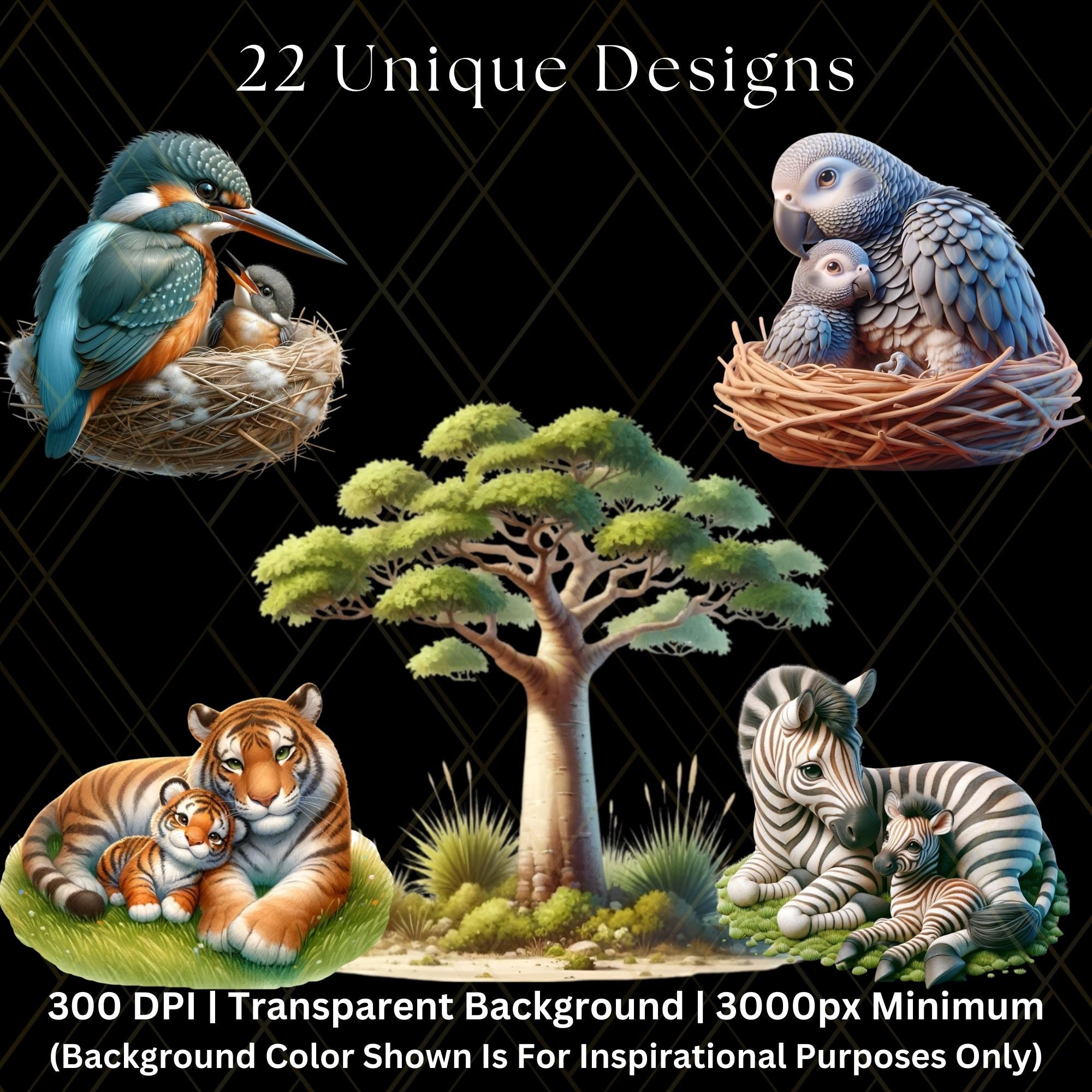 Baby Animal and Mom Clipart, Animal Mom and Baby Clipart, Nursery Decor ...