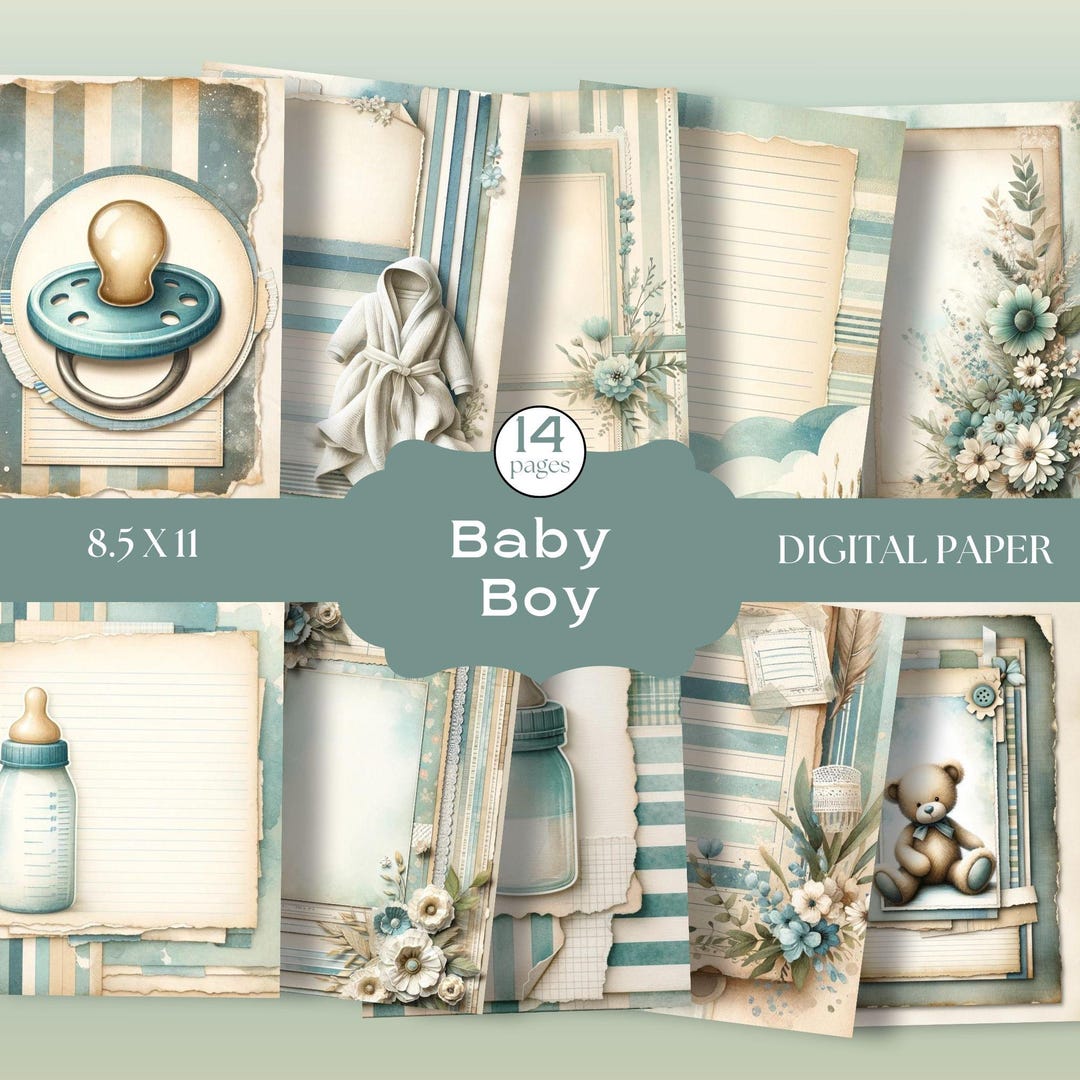 Junk Journal "baby Boy ", Baby Journal Papers, Baby Shower,pastel ...