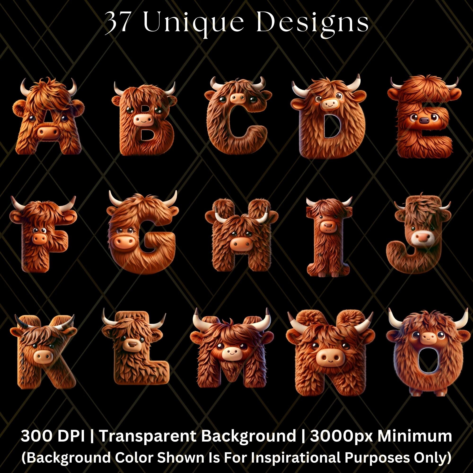 Highland Cow Clipart, Highland Design, Numbers Clipart, ABC Clipart ...