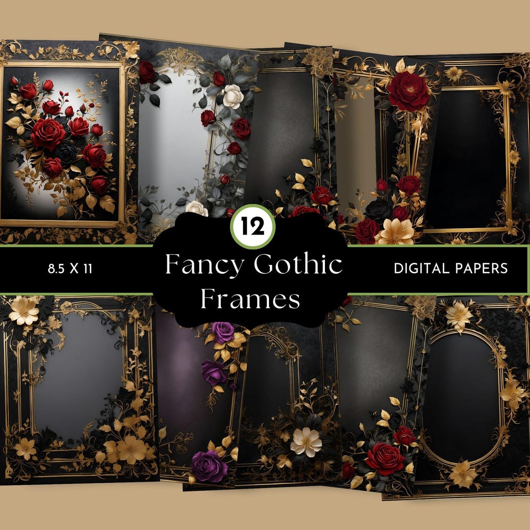 Black and Gold Junk Journal Frame, Gothic Journal Papers, Digital ...