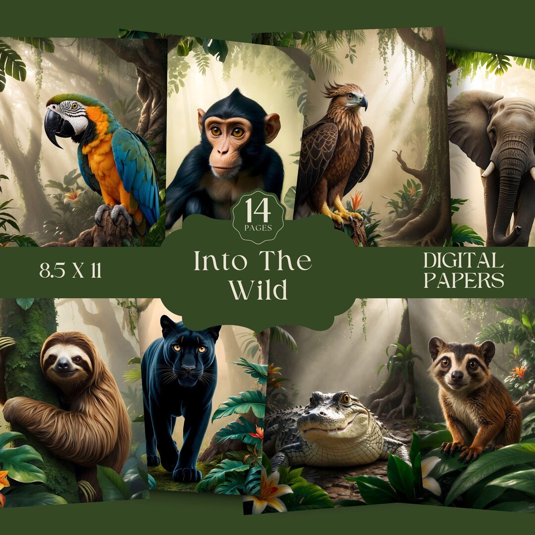 Jungle Animal Junk Journal, Tropical Scrapbook Paper, Exotic Wildlife ...