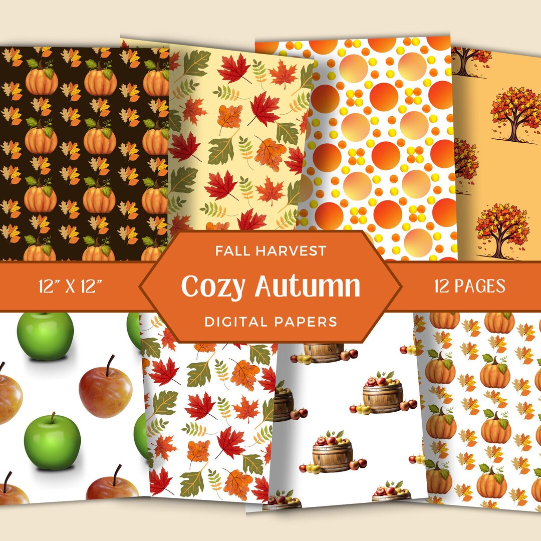 Autumn Digital Paper, Cozy Fall Backgrounds,pumpkin Pattern,autumn ...