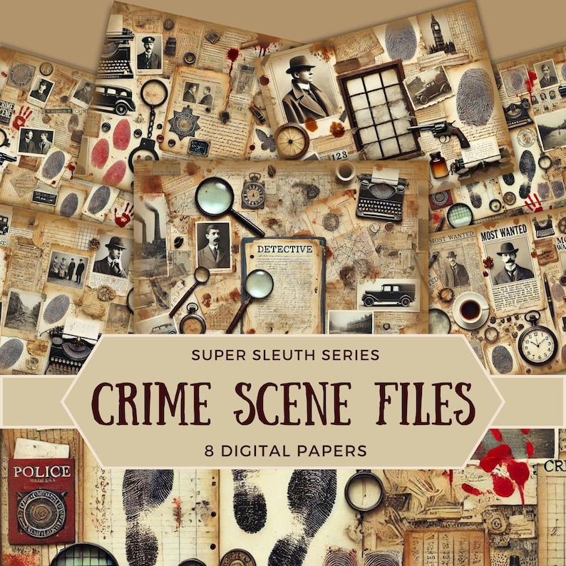 Crime Scene Junk Journal, Vintage Detective Digital Papers, True Crime ...