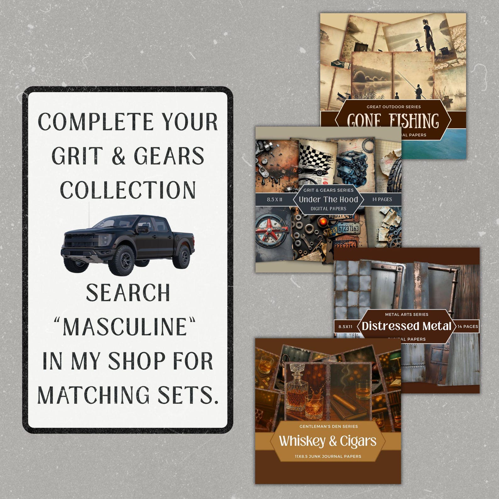 Mechanic Scrapbook Paper Pack, Masculine Junk Journal Kit, Digital ...