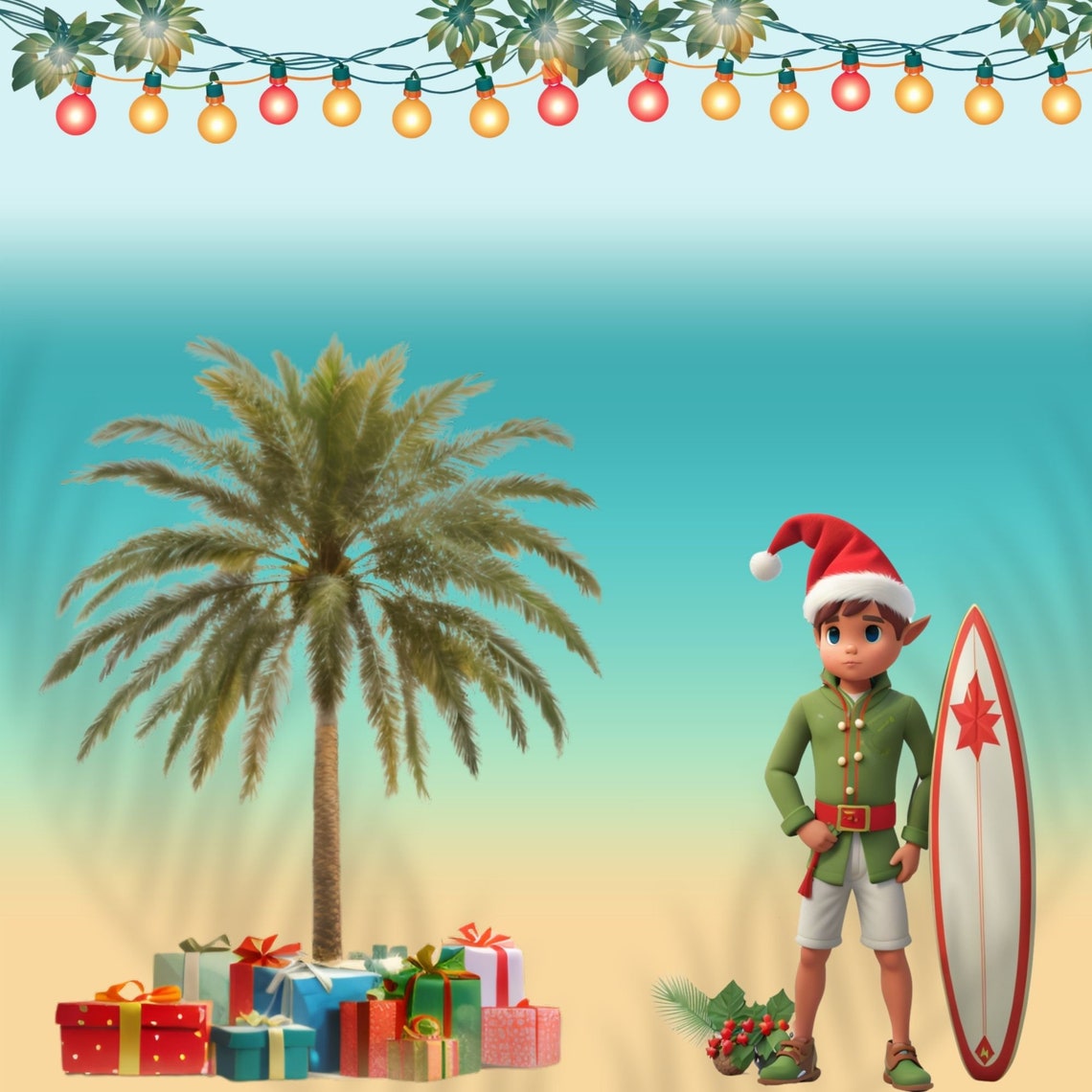 Tropical Beach Christmas Clipart, PNG, Reindeer, Ornament, Santa ...