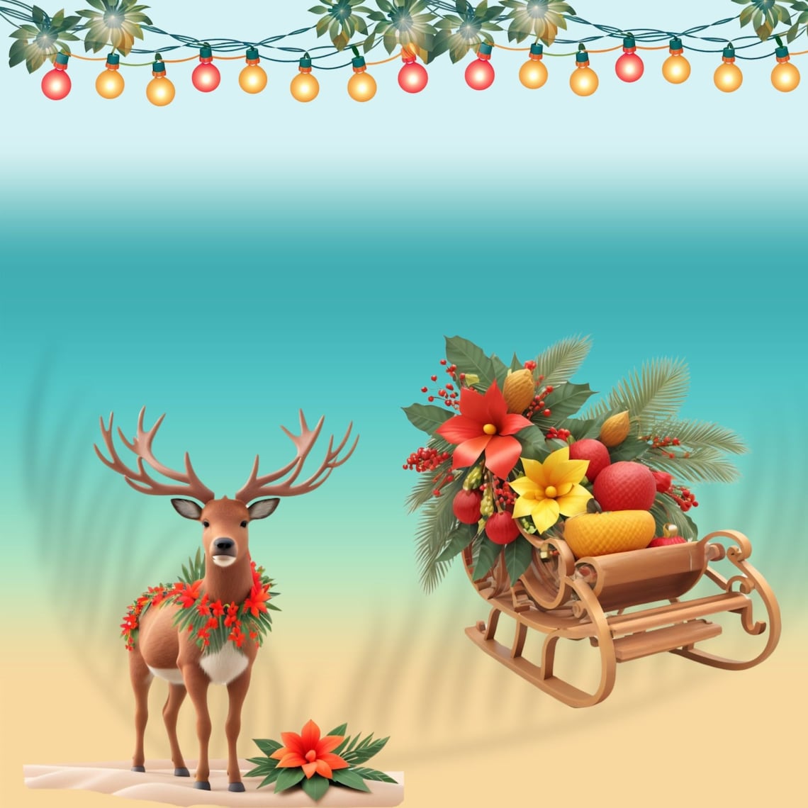 Tropical Beach Christmas Clipart, PNG, Reindeer, Ornament, Santa ...