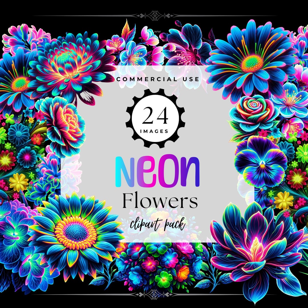 Neon Flower Clipart, Fantasy Clipart, Pastel Flowers, Watercolor ...